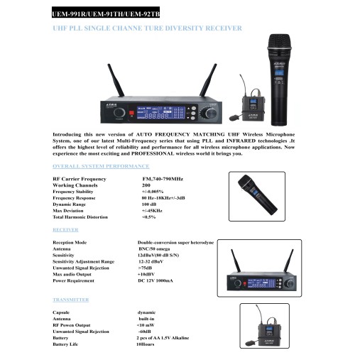 میکروفن بیسیم تک کانال هدمیکی – یقه ای JTR- UEM-991TB